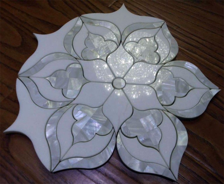 Thassos White Marble and Mother of Pearl, Water Jet Cut – ShellShock Designs